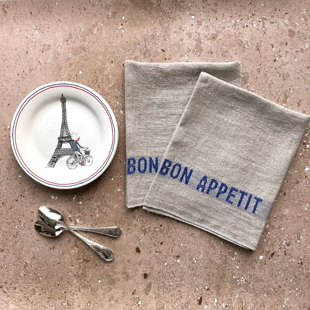 Set of 4 pure linen napkins in linen and blue – French Address